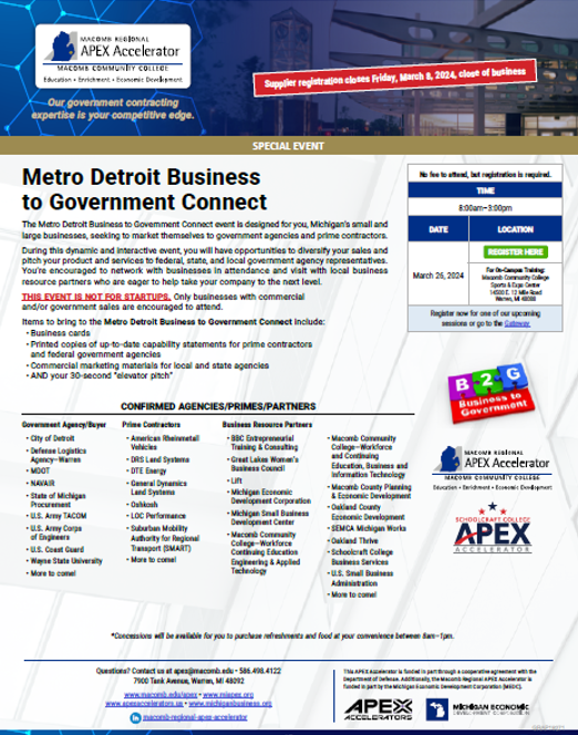APEX Accelerator Metro Detroit Business to Government Connect 2024 - Great Lakes WBC